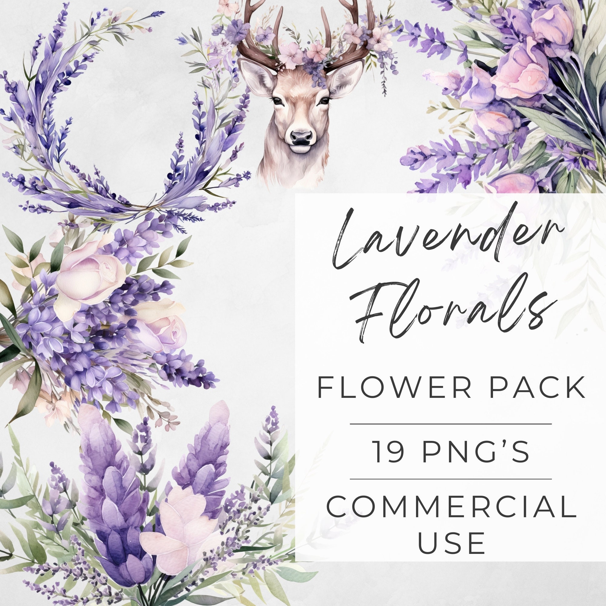 Lavender Floral Wreath Clipart, Purple Watercolor Flowers Pack, Wedding ...