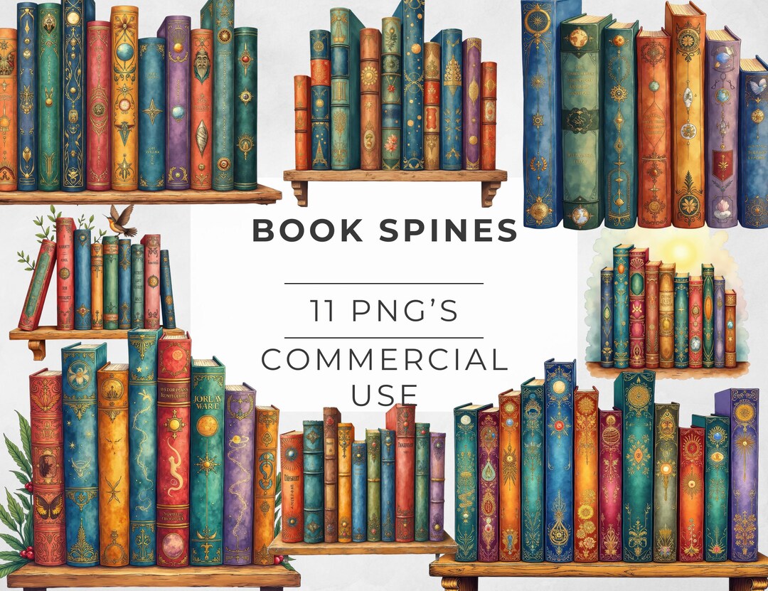 Watercolor Book Border Clipart: Vintage Fantasy PNG Set (digital ...