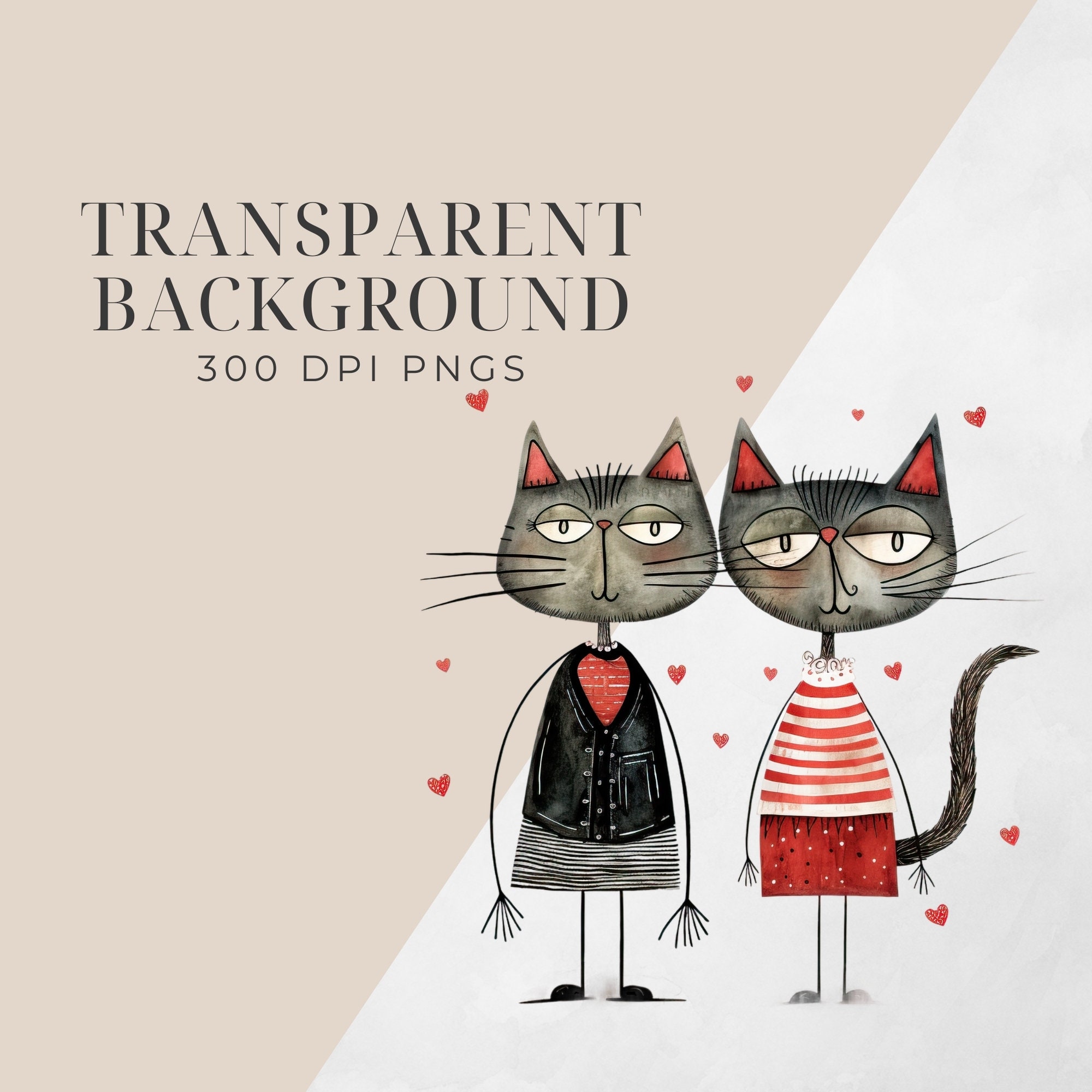 Couple of Cats Clipart, Cute Animals, Quirky, Watercolor, Whimsical ...