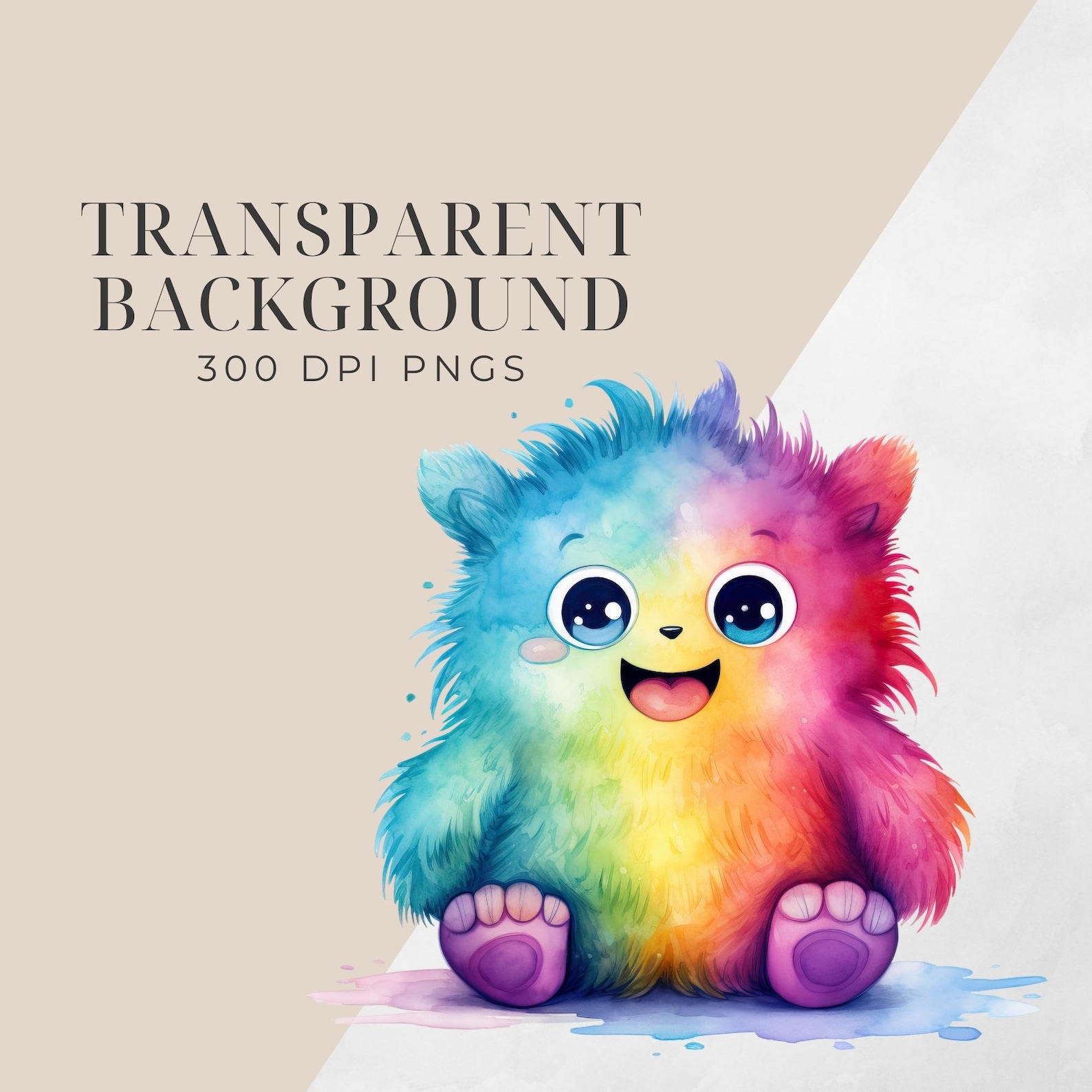 Rainbow Monster Transparent PNG Clipart Fantasy Character - Etsy