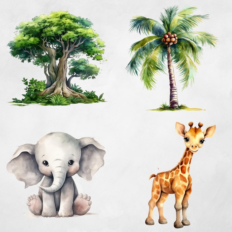 Safari Animals Clipart Bundle, Cute Jungle Babies, Baby Shower Images ...