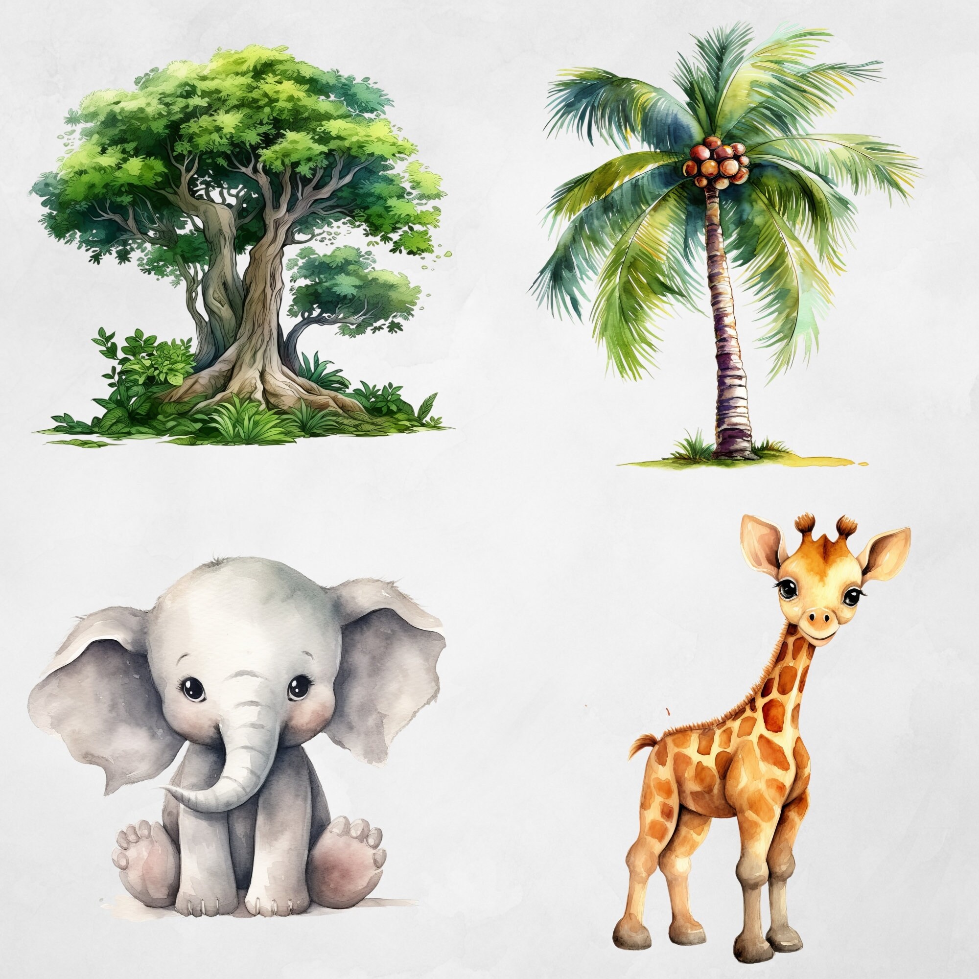 Safari Animals Clipart Bundle, Cute Jungle Babies, Baby Shower Images ...