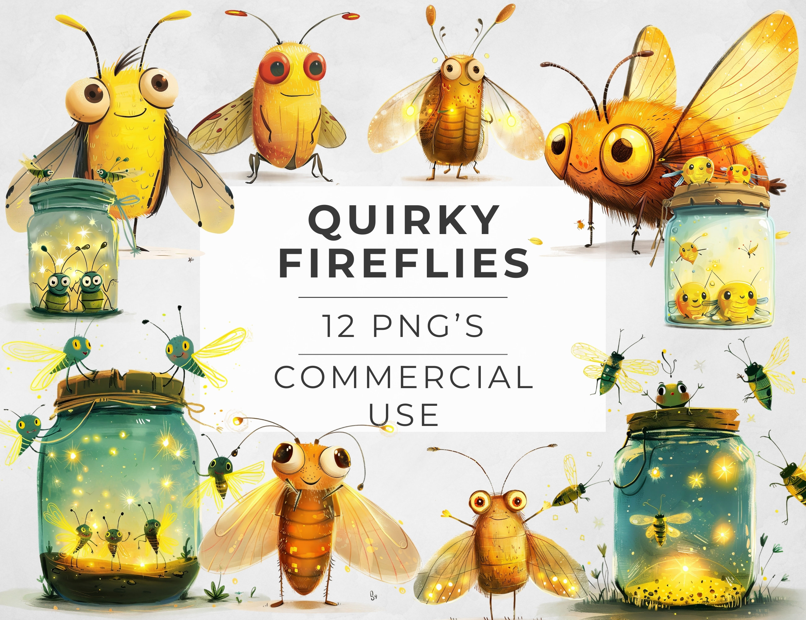 Quirky Firefly Clipart, Cute Animal, Scrapbook, Watercolor, Junk ...
