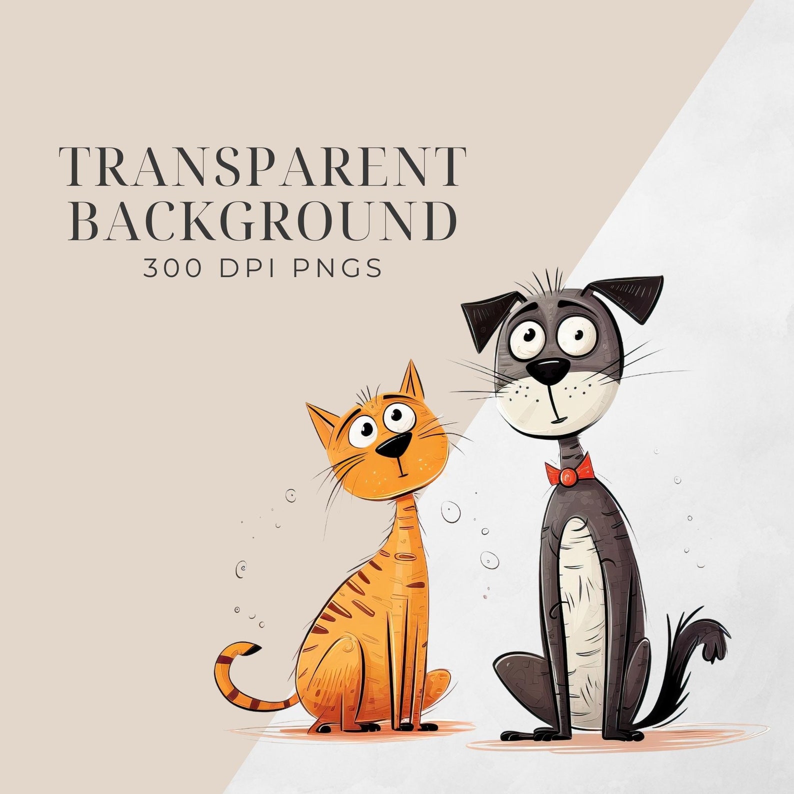 Quirky Cat and Dog Clipart, Whimsical Weird Pets, Scrapbook Ephemera ...