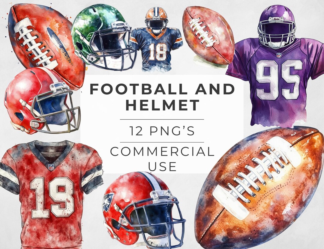 Football and Helmet Clipart, Watercolor American Football Shirt, Sports ...