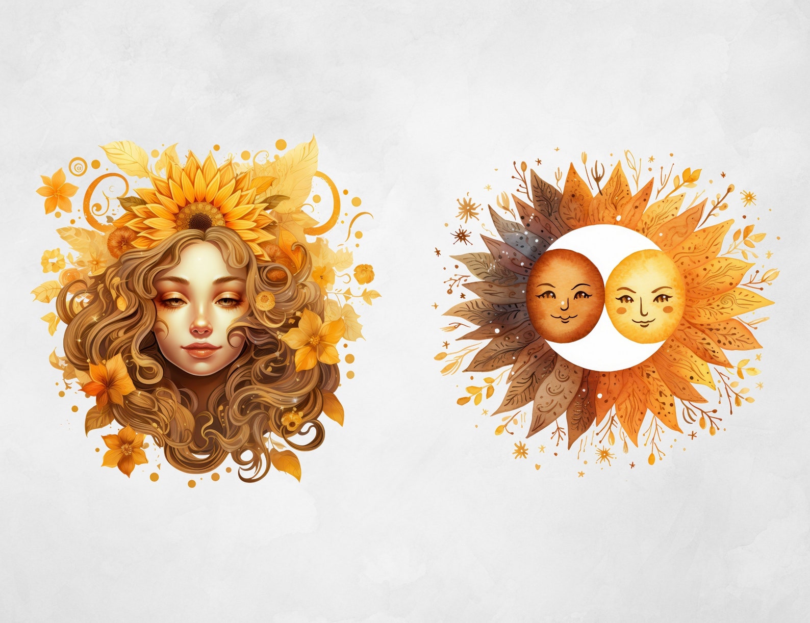 Watercolor Litha Clipart PNG Set, Floral Pagan Holiday Wiccan Art ...