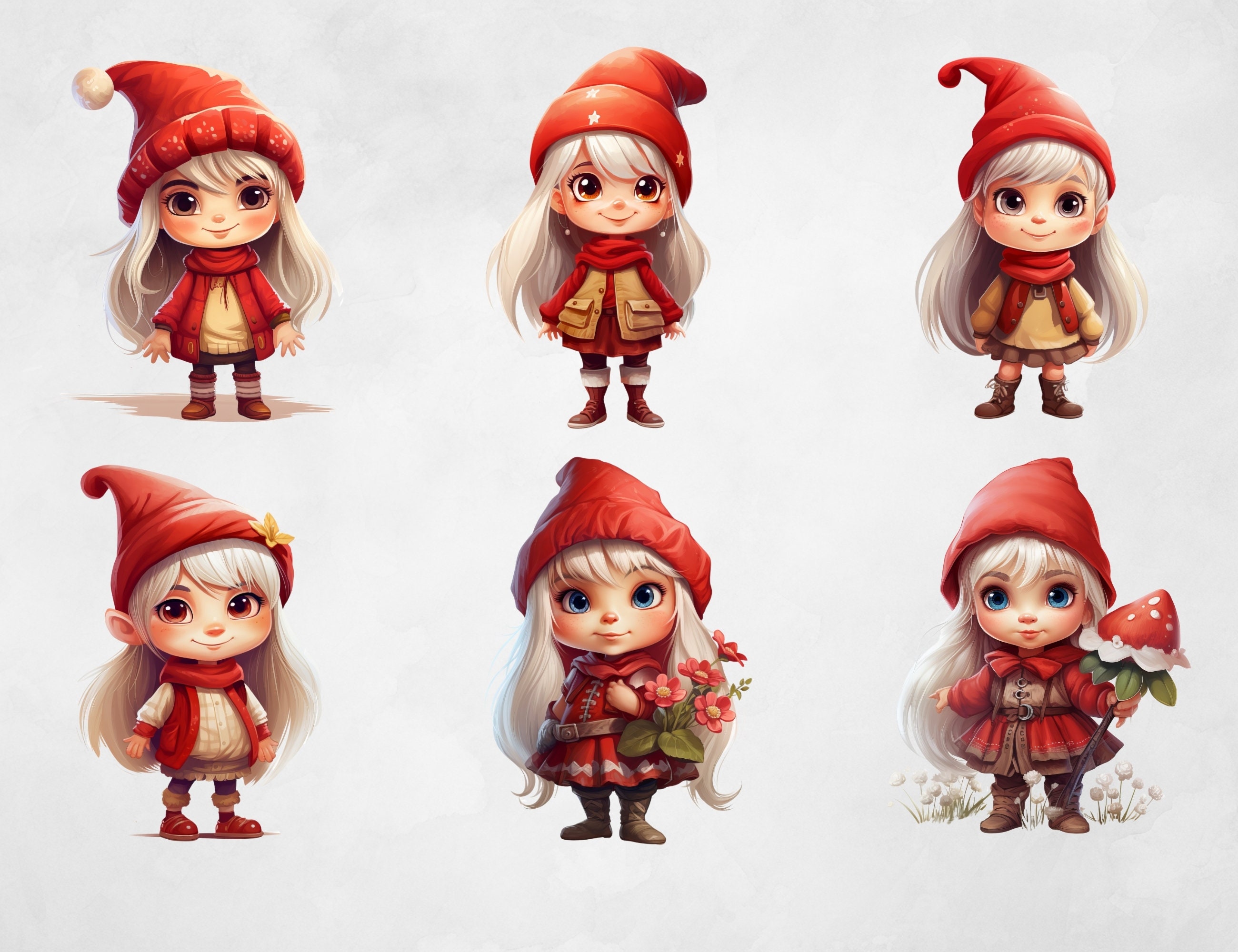 Cute Girl Gnome Clipart, Watercolor Clipart, PNG Design, Card Design ...