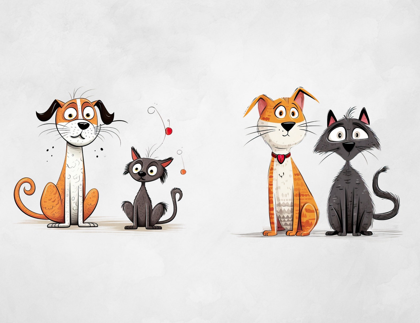 Quirky Cat and Dog Clipart, Whimsical Weird Pets, Scrapbook Ephemera ...