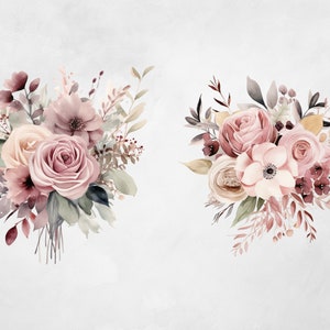 Blush Pink Floral Clipart, Rose Watercolor Flowers Pack, Wedding ...