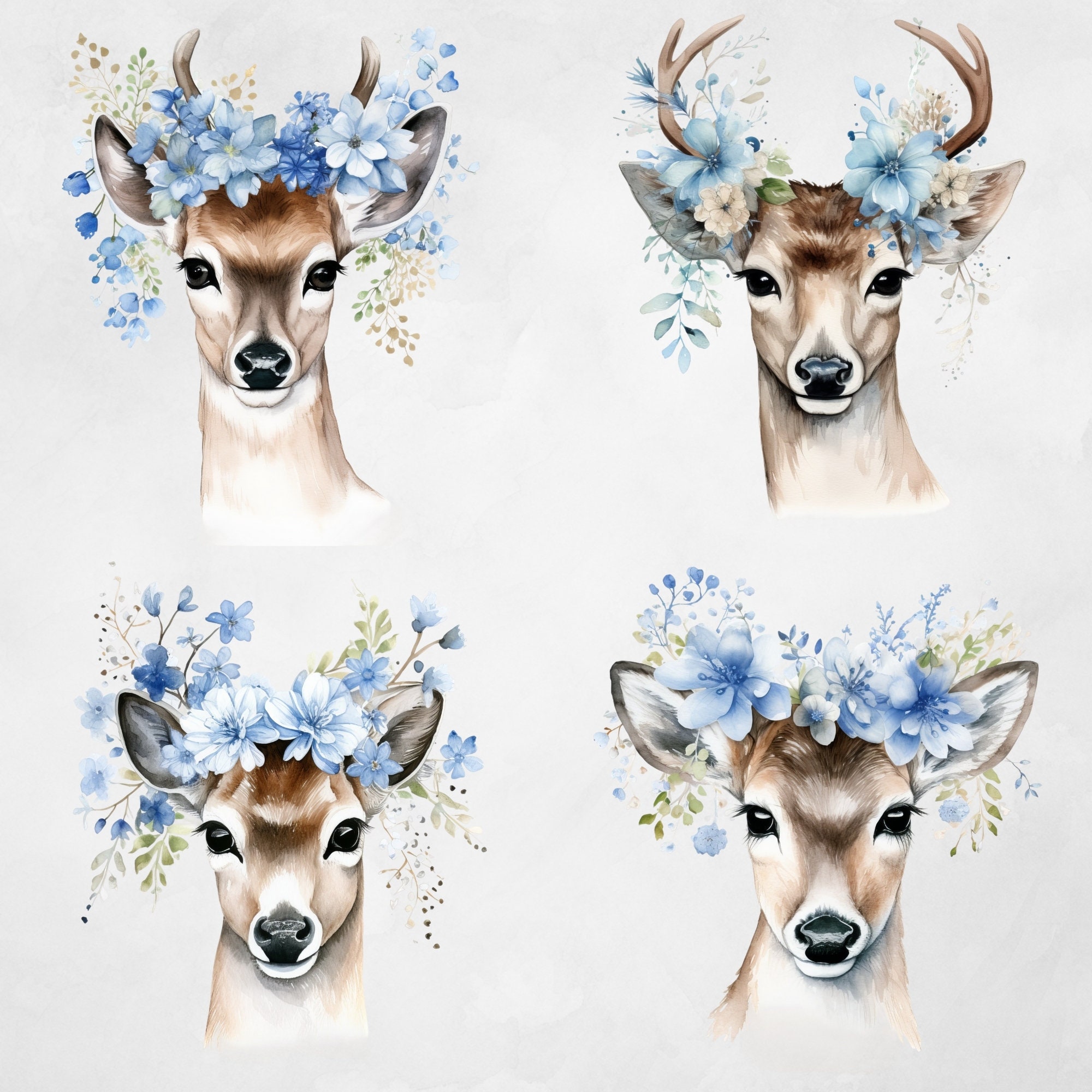 White and Blue Floral Clipart, Watercolor Flowers Pack, Wedding ...