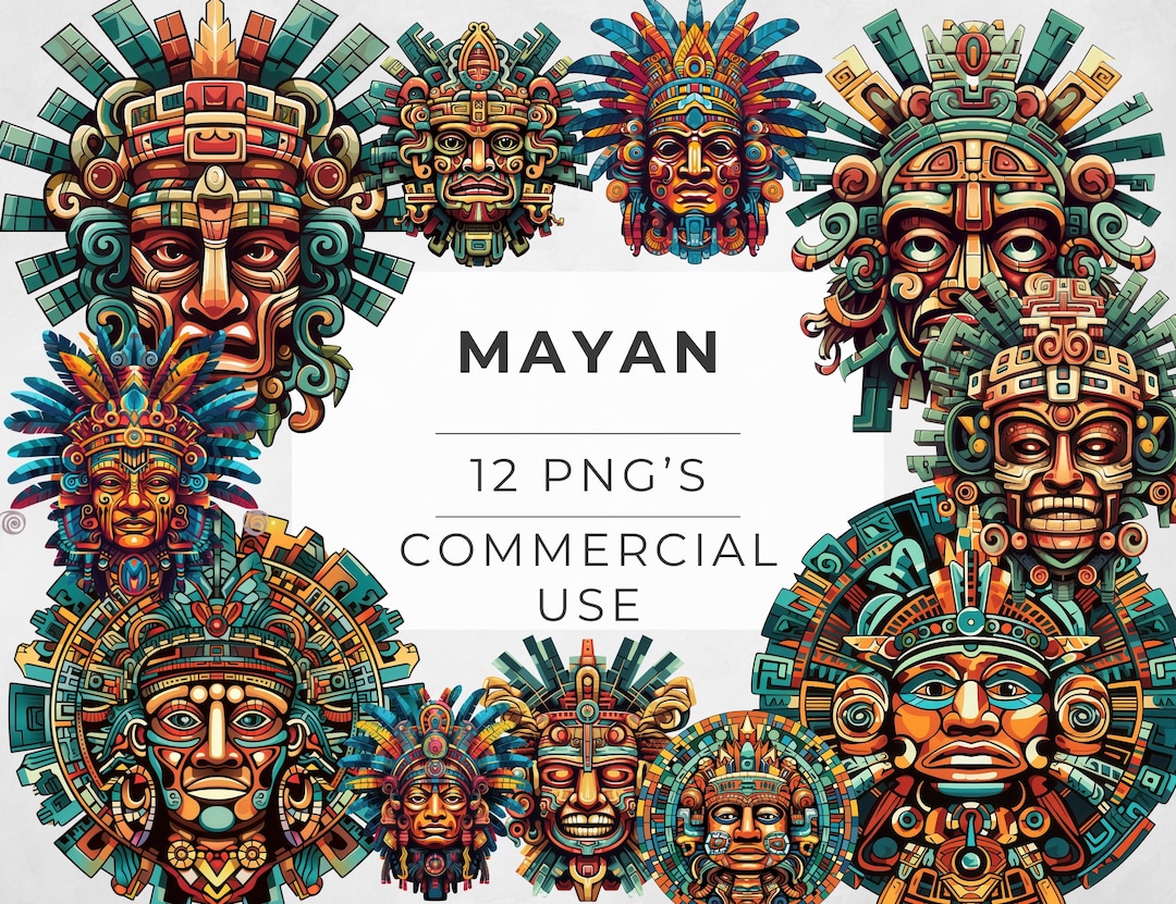 Mayan Mask Clipart Bundle: Ancient Aztec PNG Graphics (commercial Use ...