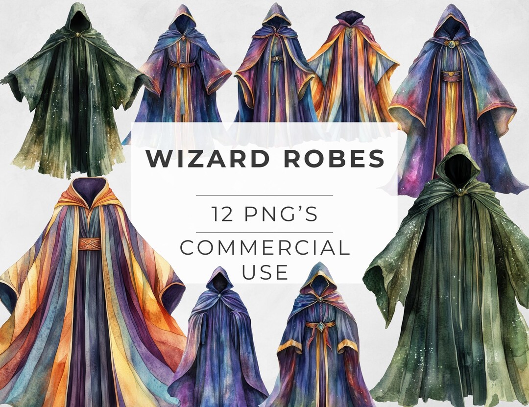 Watercolor Wizard Robe Clipart: Fantasy Magician PNG Images (commercial ...