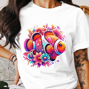 Floral Clownfish PNG: Boho Ocean Clipart (digital Download, 4096x4096px ...