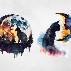 Cat and Moon Clipart, Stars, Night Sky, Celestial, Magic, Witchy ...