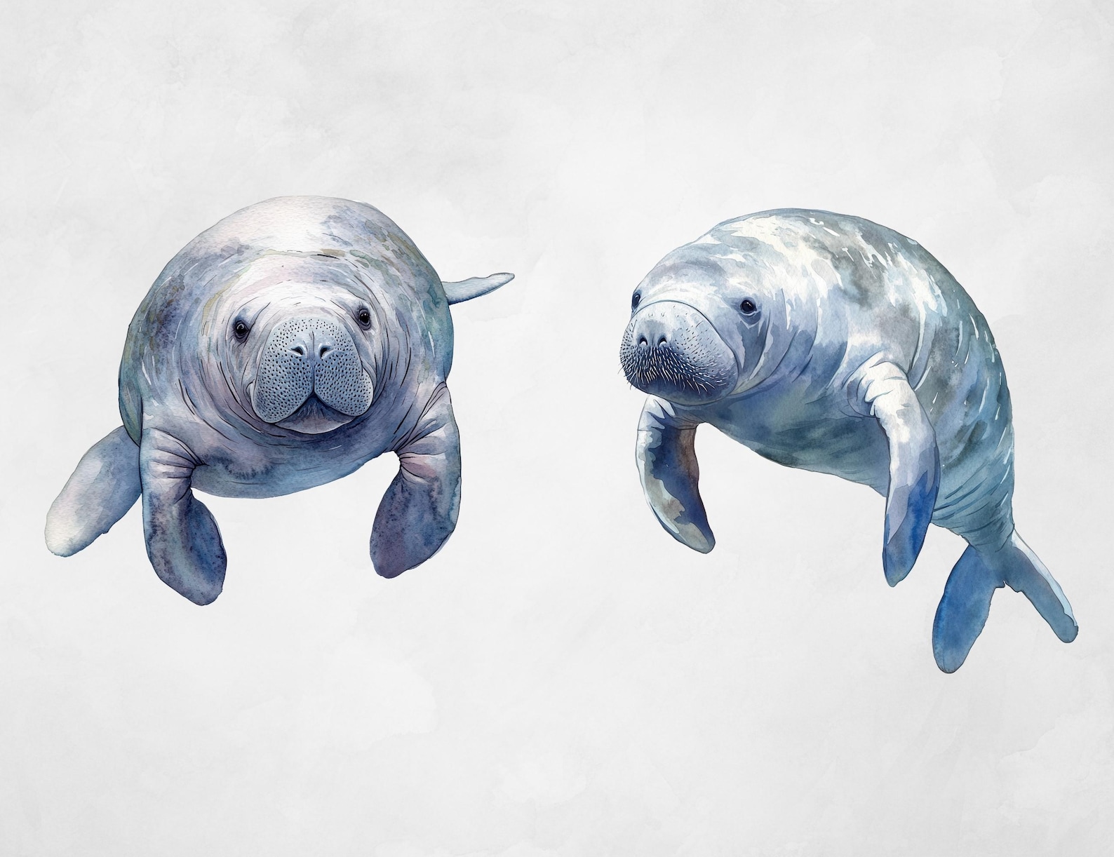 Manatee Clipart, Watercolor Sea Cow, Cute Ocean Animal, Sea Life ...