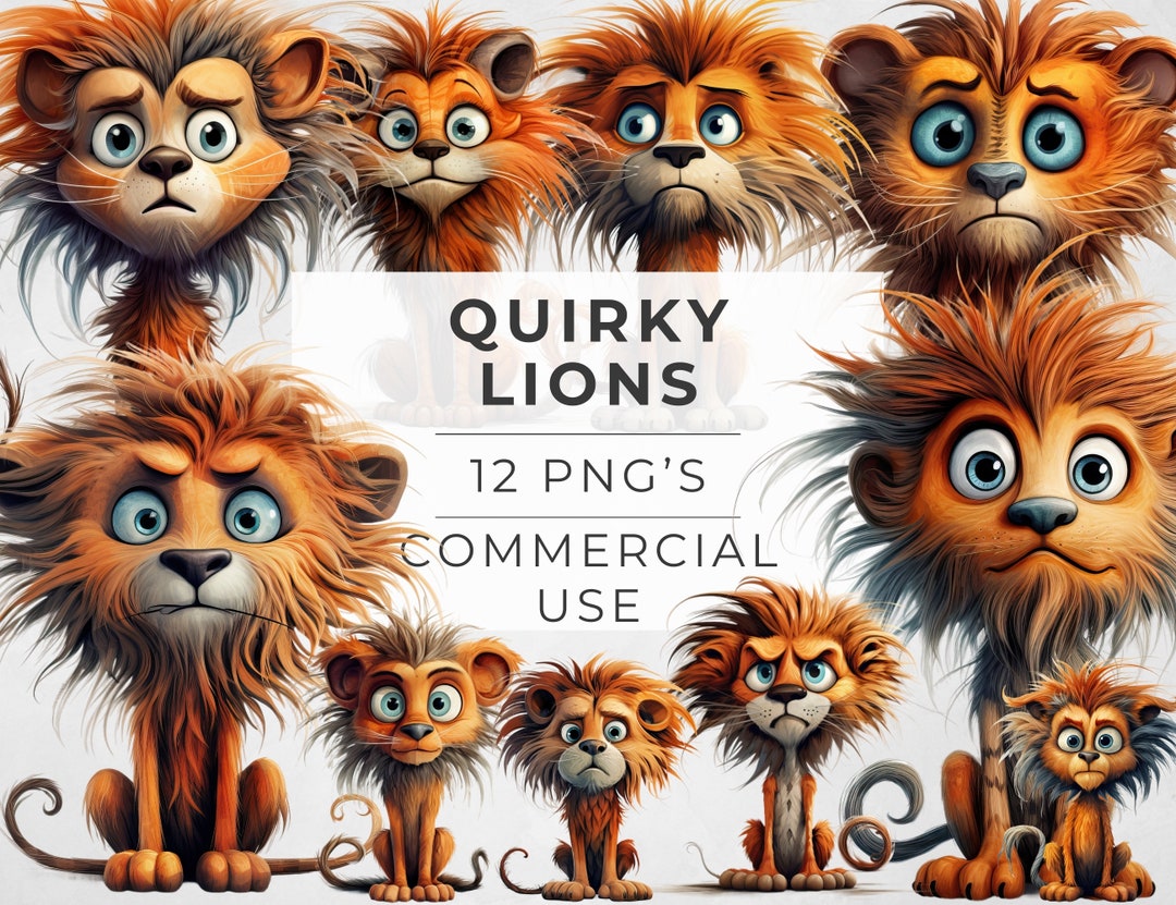 Quirky Lion Clipart, Cute Animals, Wild Life, Watercolor, Big 5 Safari ...