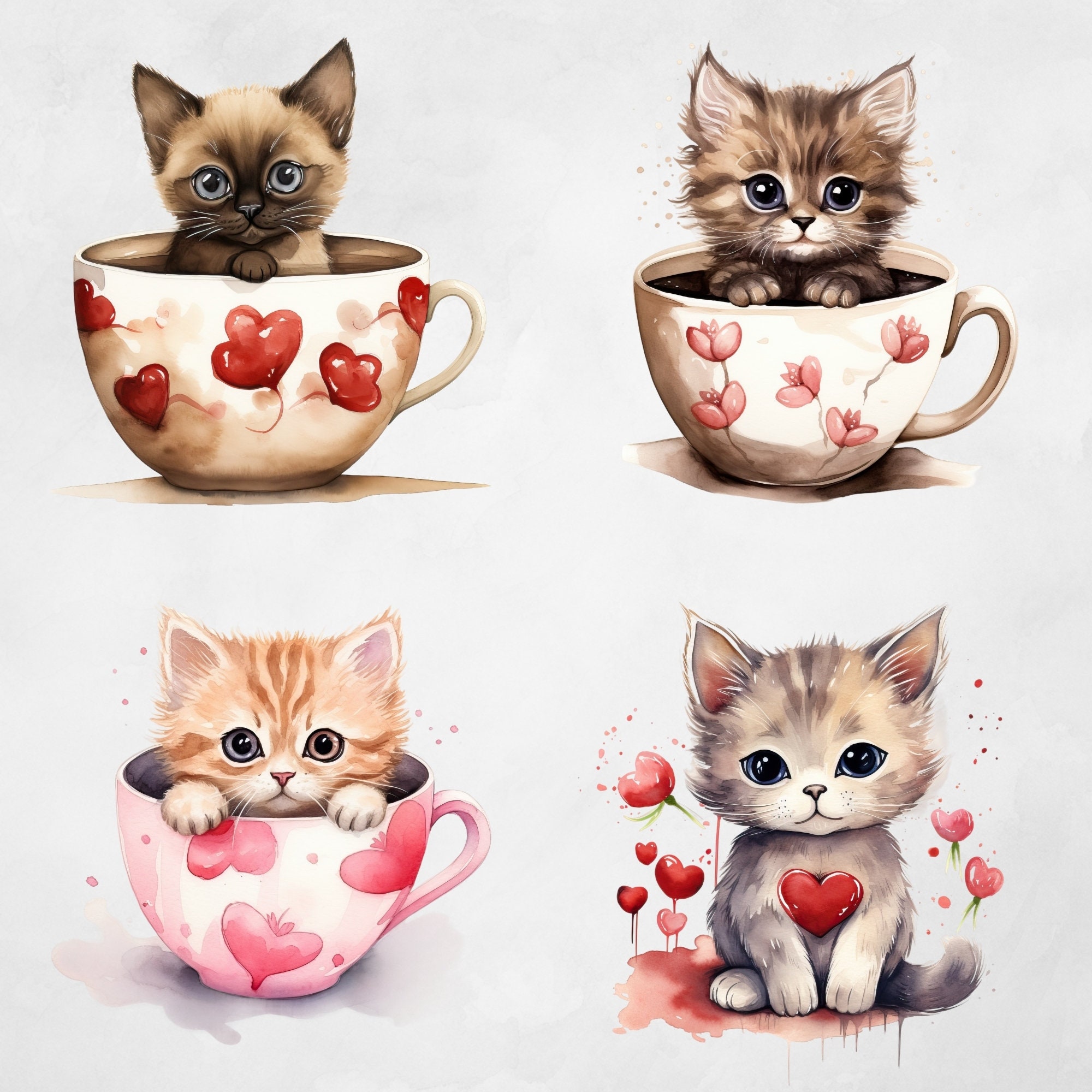Cute Cat Valentine Clipart, Valentines Day Png, Love, Cat in Love ...