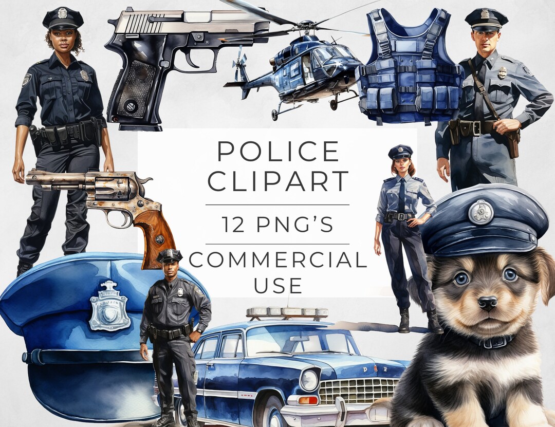 Police Watercolor Clipart, Policeman Policewoman Images, Dog, Cat ...