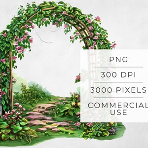 Garden Arch Clipart, Watercolor, Spring, Floral Arch, Garden Entrance ...