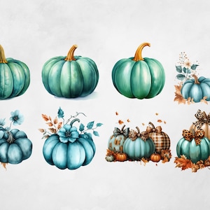 Teal Pumpkin Clipart: Watercolor Fall Harvest PNG (digital Download) - Etsy
