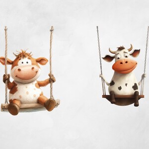 Cow in Swing Clipart, Watercolor Cute Cows, Bovine Lover, Cute Animal ...