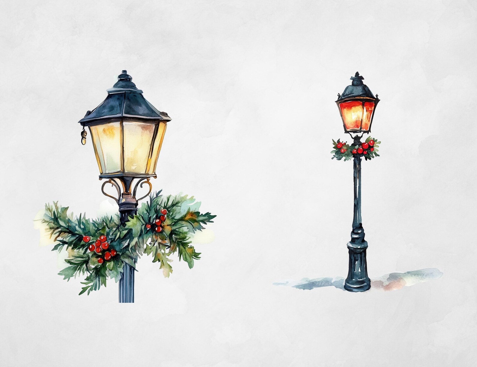 Christmas Lamp Post Clipart: Watercolor Lantern PNG (commercial Use) - Etsy