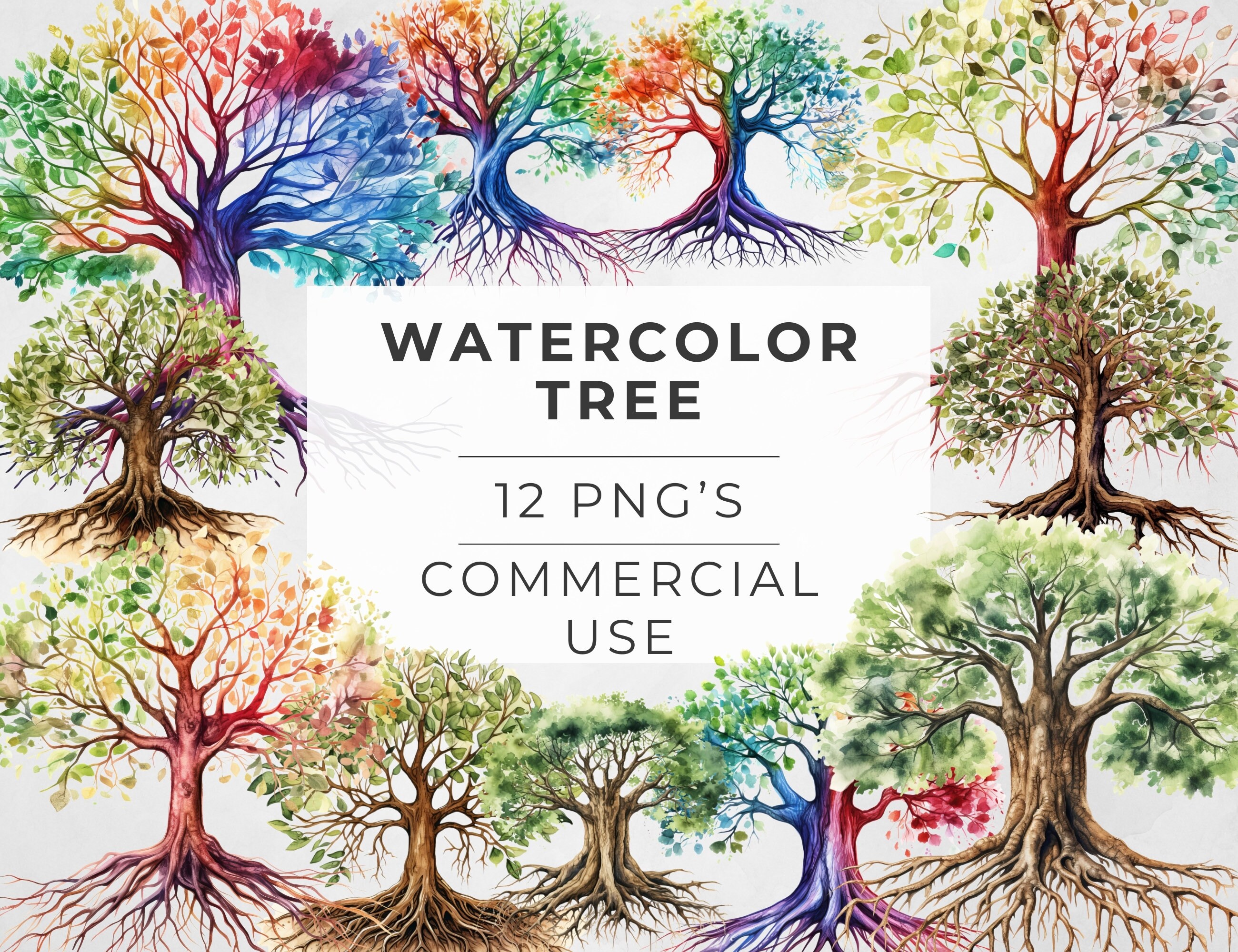 Watercolor Tree With Roots Clipart, Tree of Life PNG, Plants, Trees ...