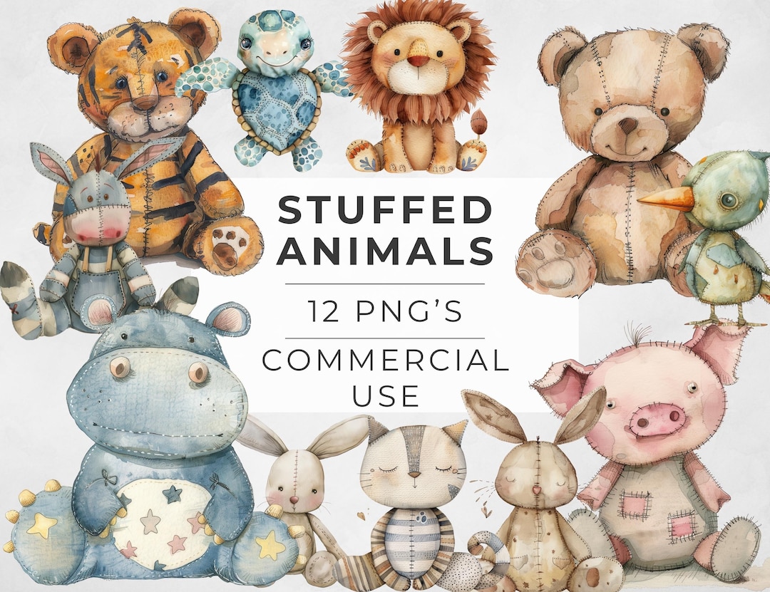 Stuffed Animals Clipart, Watercolor Baby Shower, Nursery Wall Art, Cute ...