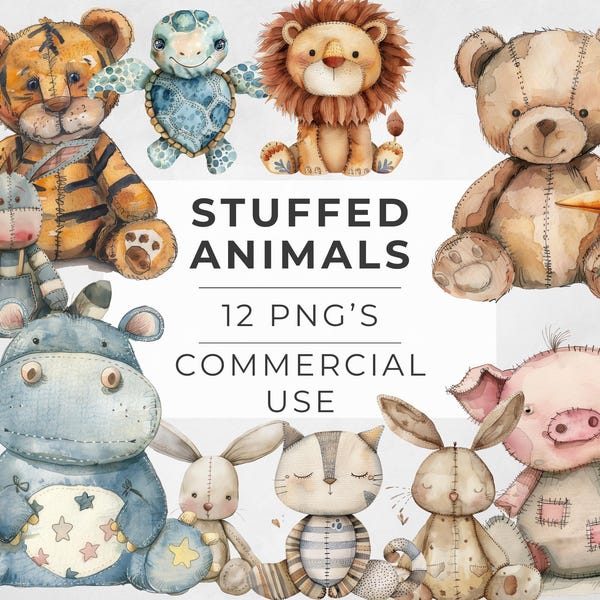 Stuffed Animals Clipart, Watercolor Baby Shower, Nursery Wall Art, Cute ...