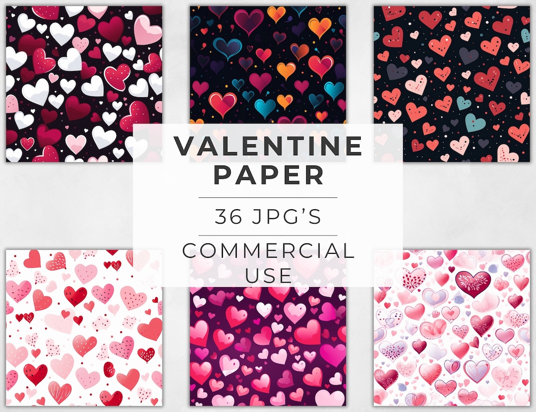 Valentine Digital Paper, Valentine's Day Scrapbook Papers, Heart ...
