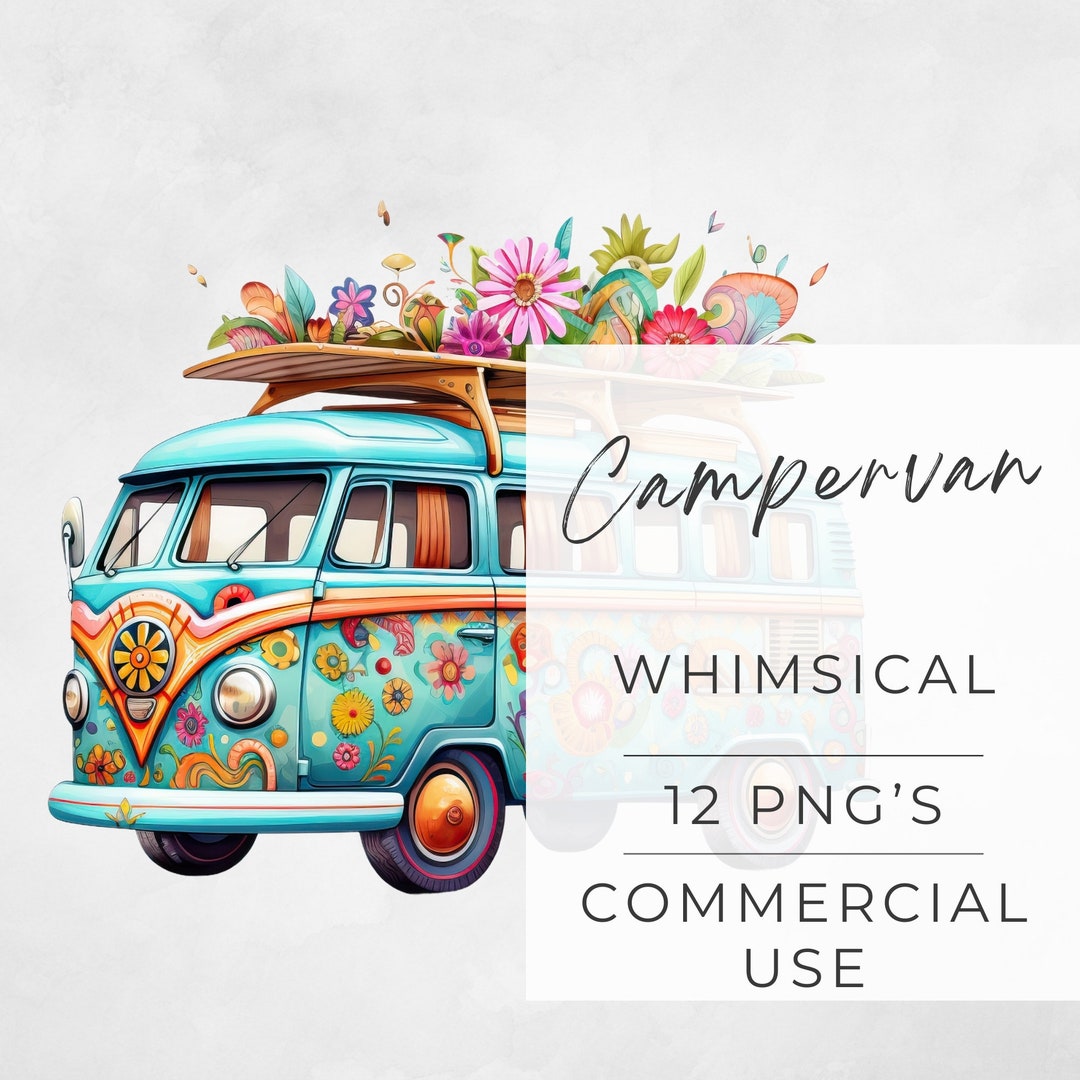 Campervan Clipart, Camper Van, Van Life, Wanderlust, Boho, Watercolor ...