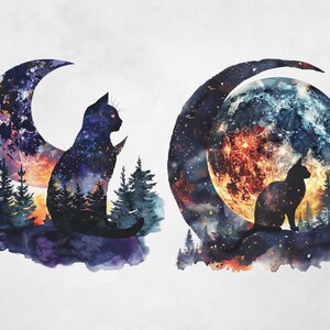 Cat and Moon Clipart, Stars, Night Sky, Celestial, Magic, Witchy ...
