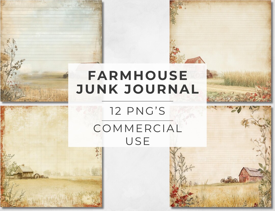 Rustic Farm Vintage Tractor Digital Paper for Junk Journals and ...