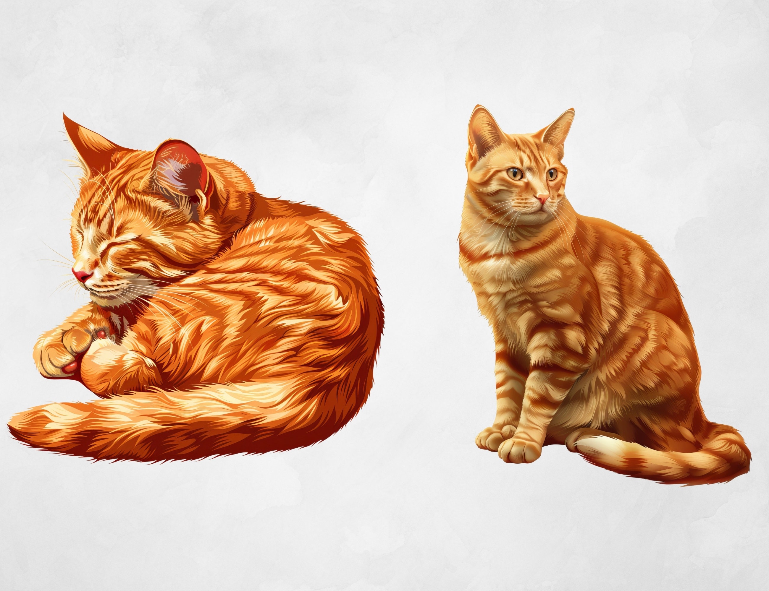 Orange Tabby Cat Clipart, Ginger Feline, Pet Illustration, Cute ...