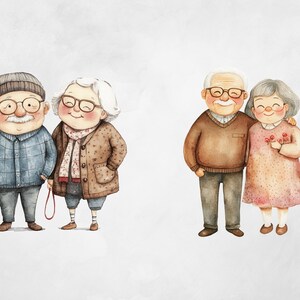 Happy Grandparents Day Clipart, Watercolor Grandpa and Grandma, Elderly ...