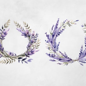 Lavender Floral Wreath Clipart, Purple Watercolor Flowers Pack, Wedding ...