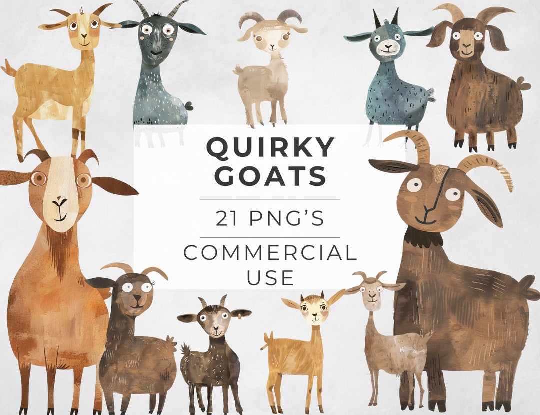 Quirky Goats, Farm Animals, Whimsical Png Elements, Mixed Media ...