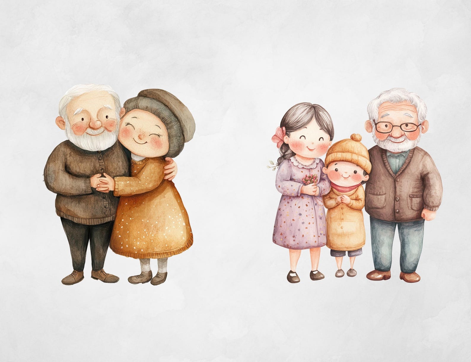 Happy Grandparents Day Clipart, Watercolor Grandpa and Grandma, Elderly ...