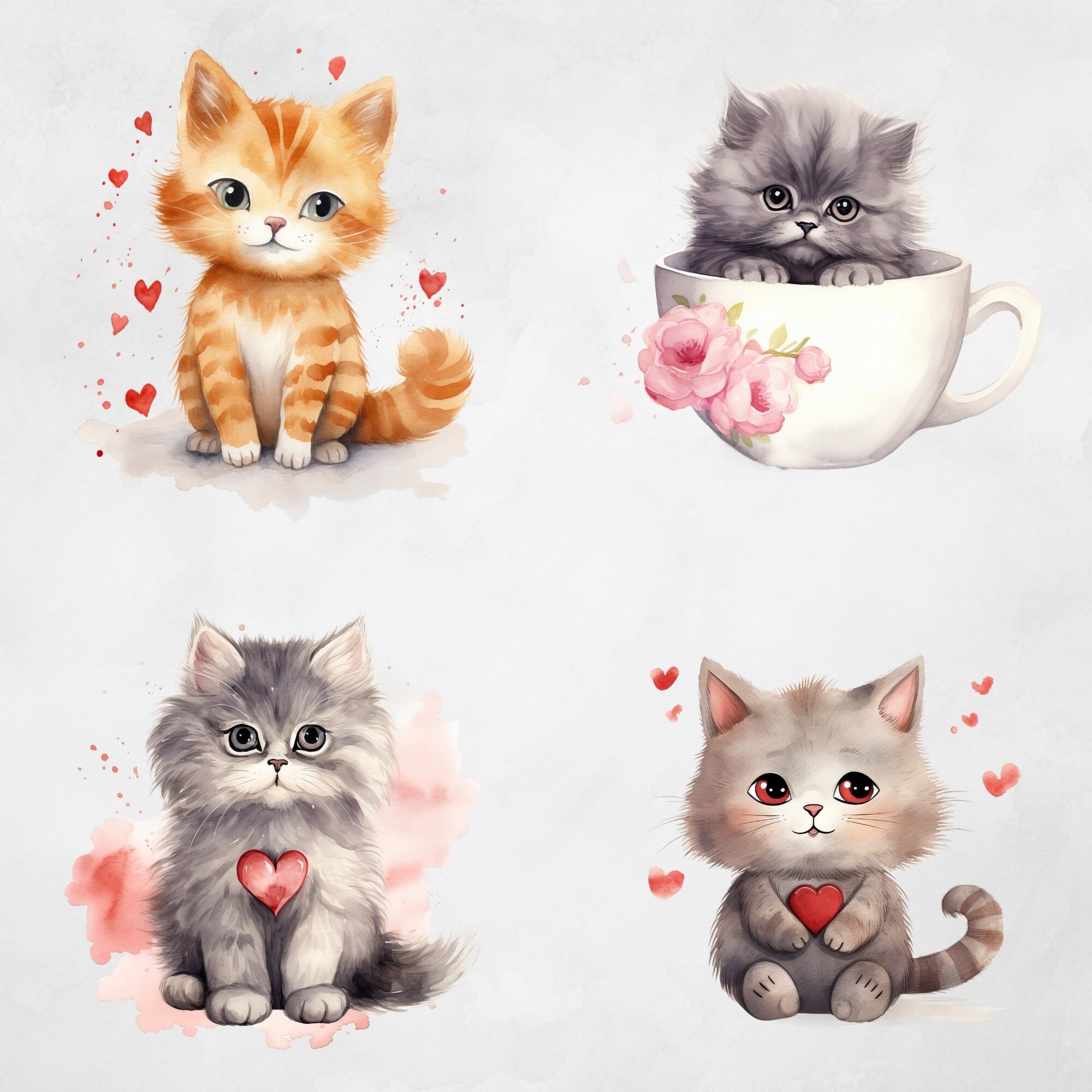Cute Cat Valentine Clipart, Valentines Day Png, Love, Cat in Love ...