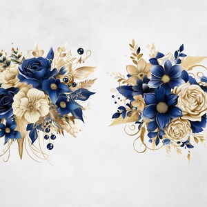Wedding Clipart Blue, Navy and Gold Florals, Roses, Nuptial Flowers ...