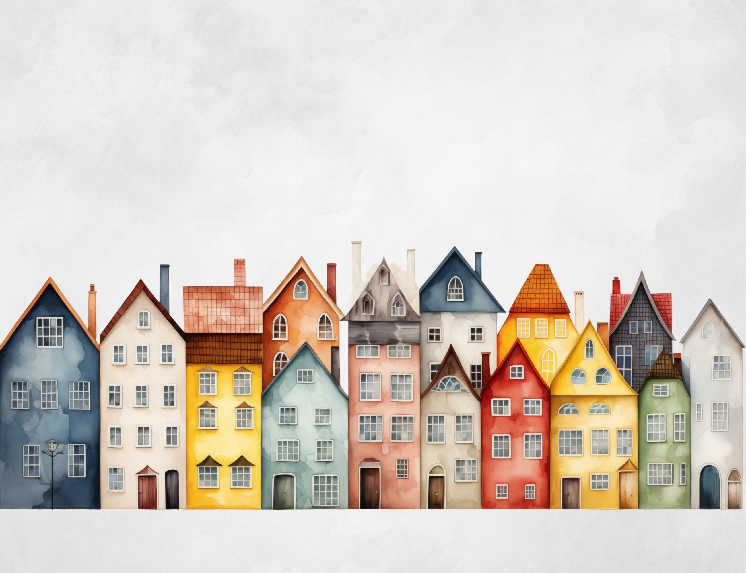 Scandinavian Winter Houses, Quirky Clipart, Watercolor, Commercial Use ...