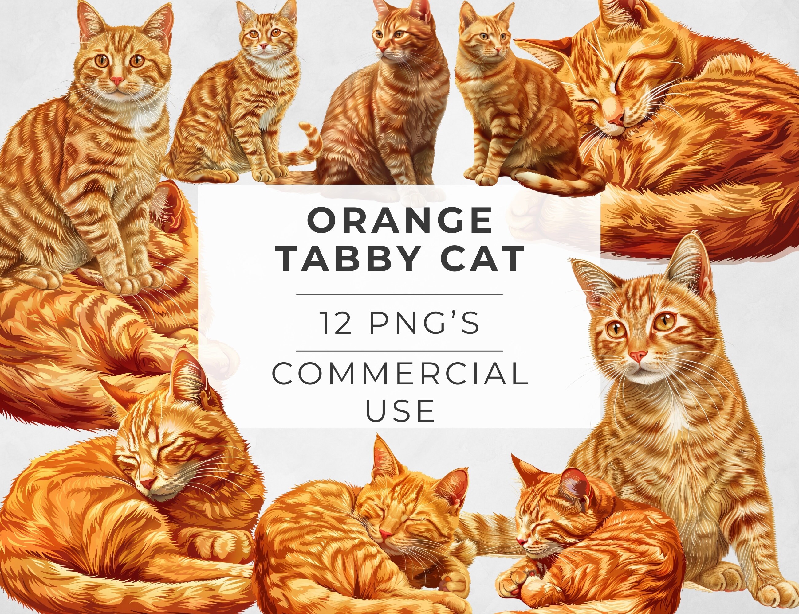 Orange Tabby Cat Clipart, Ginger Feline, Pet Illustration, Cute ...