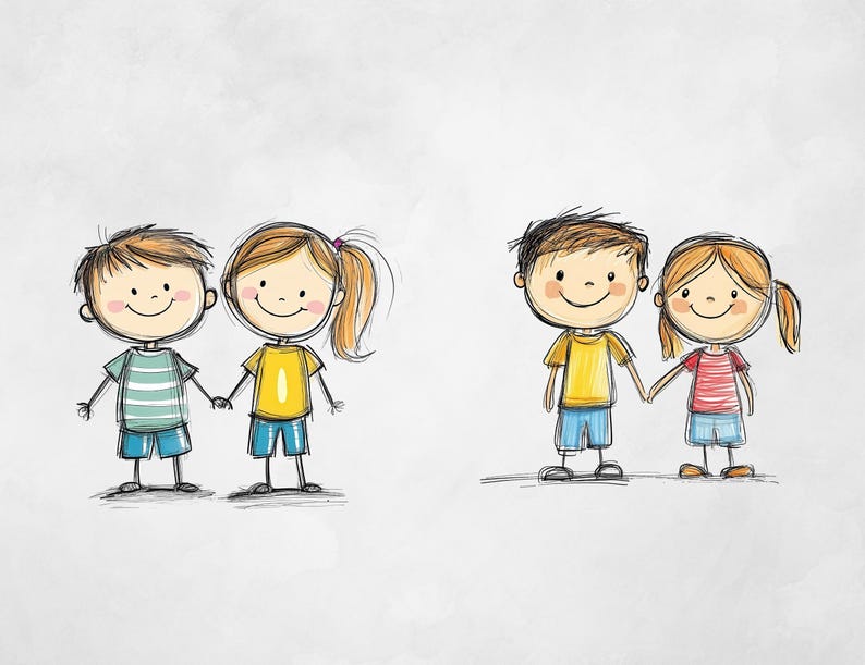Sibling Clipart: Brother and Sister Doodles (transparent PNG, Digital ...