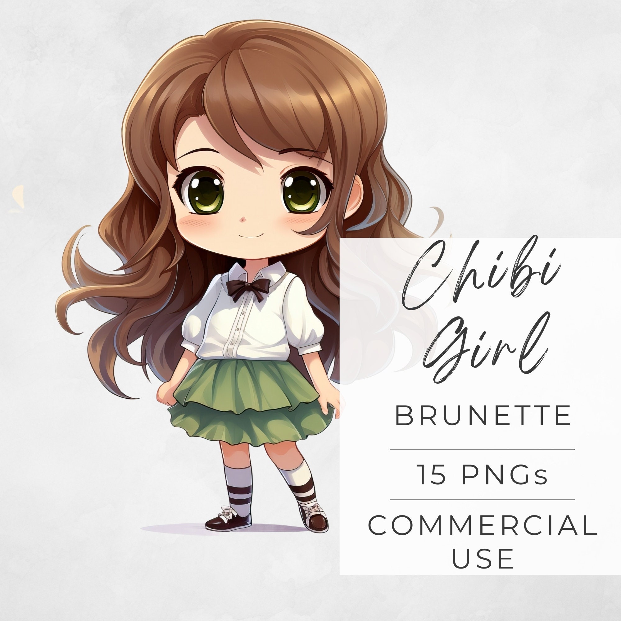 Chibi Girl Clipart, Cute Cartoon, Female, Brown Hair, Fashion, Adorable ...
