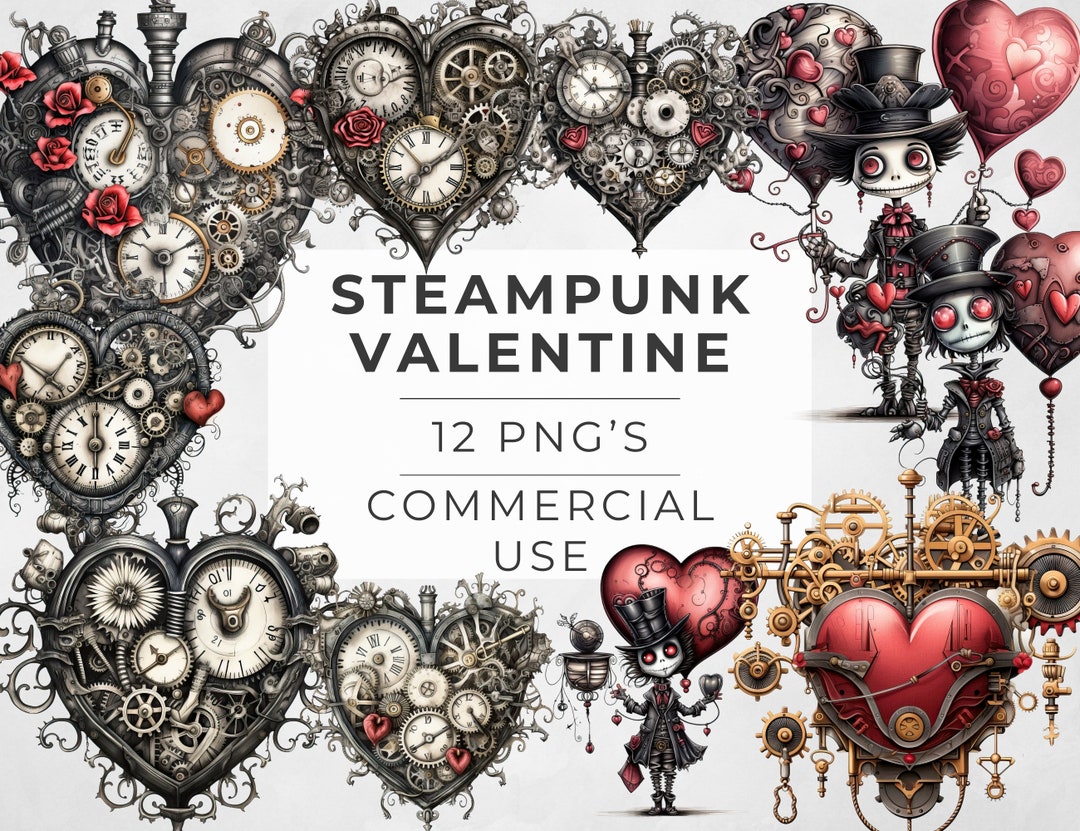 Steampunk Valentine Clipart, Valentines Day Png, Watercolor, Whimsical ...