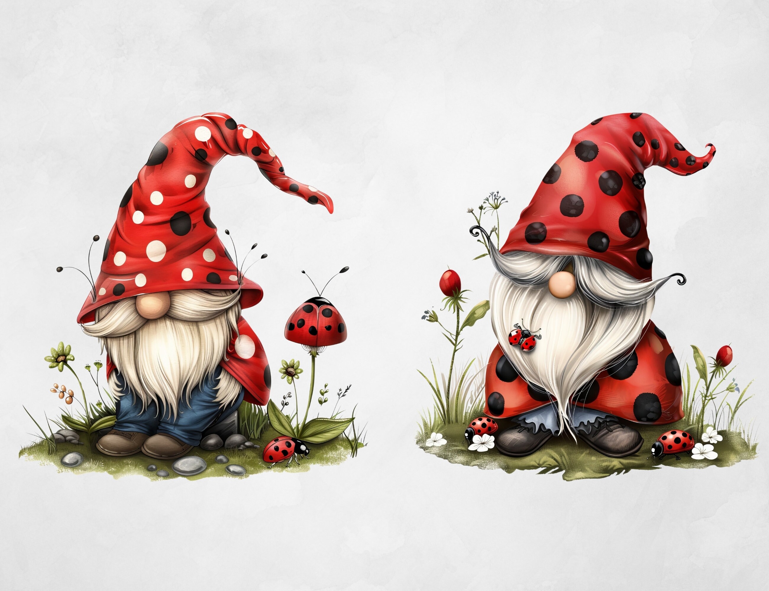 Ladybug Gnome Clipart Bundle, Garden Gnome, Watercolor, Cute Spring ...
