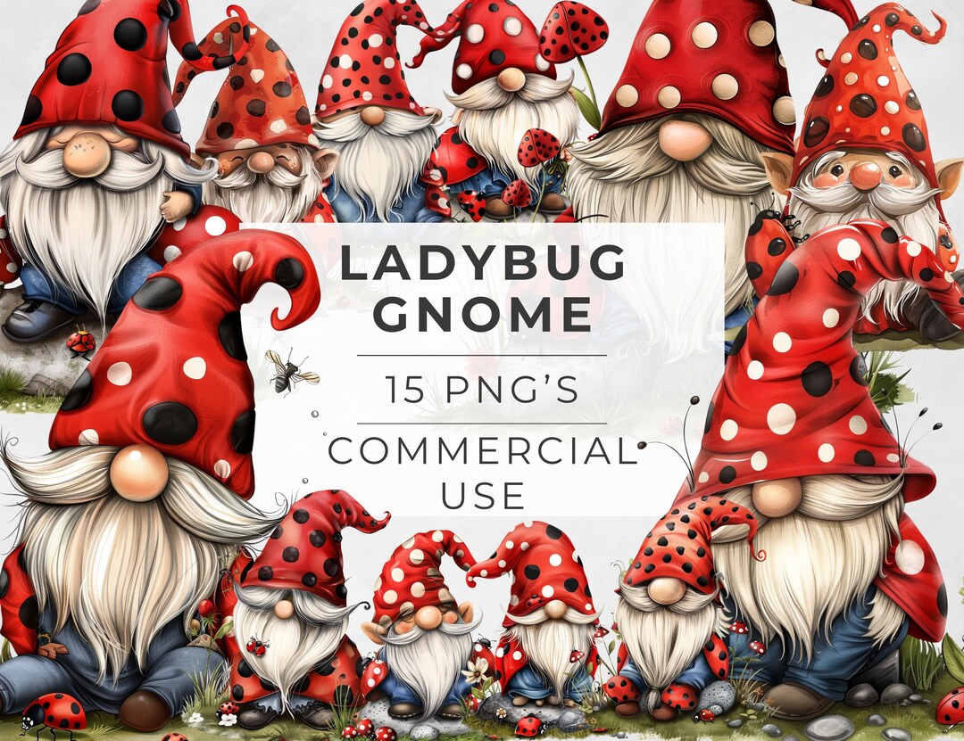 Ladybug Gnome Clipart Bundle, Garden Gnome, Watercolor, Cute Spring ...