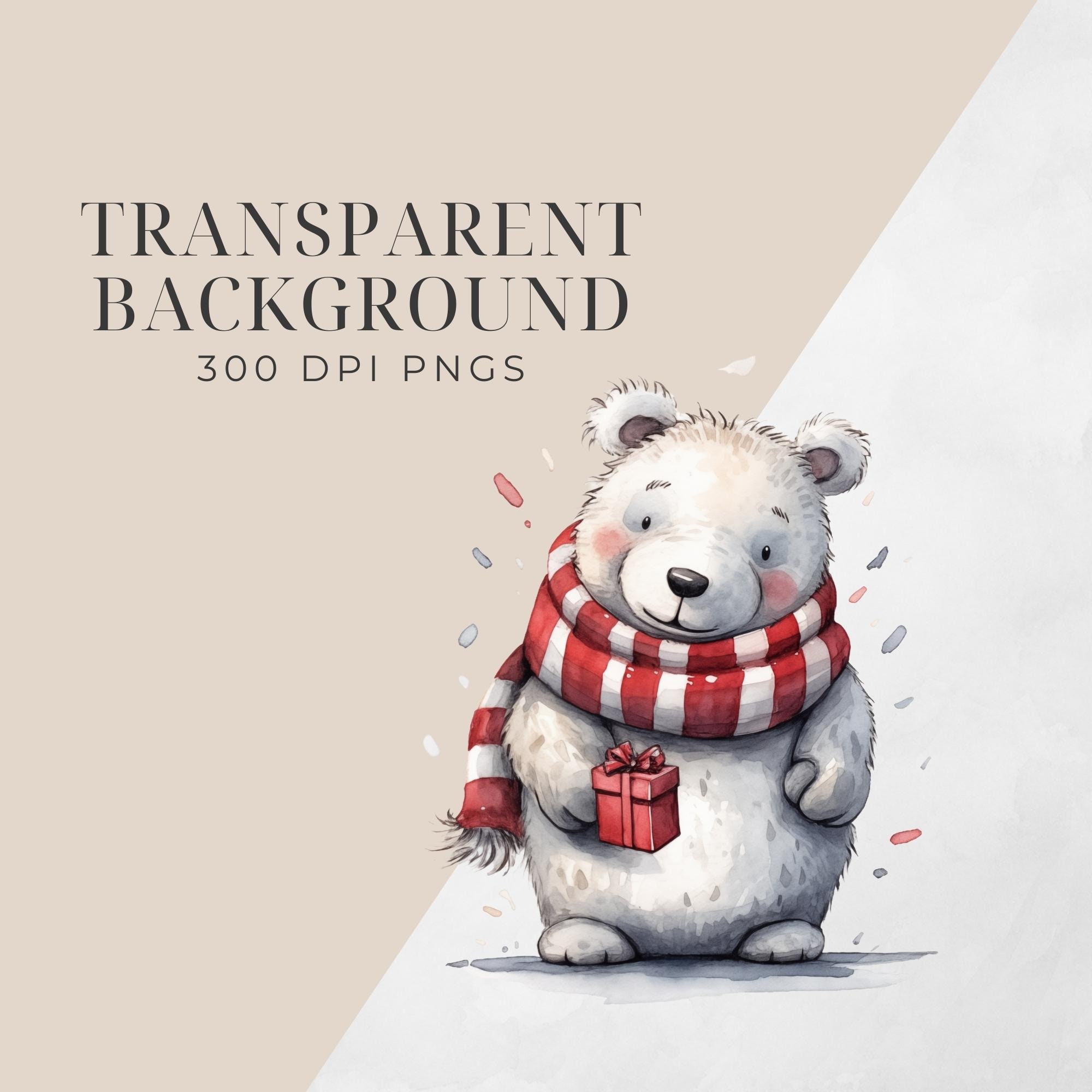 Christmas Bears Clipart, Watercolor, Commercial Use, Transparent PNG ...