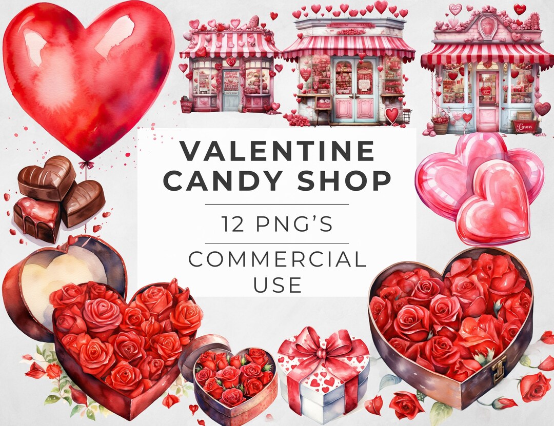 Valentines Candy Shop Clipart, Valentine Day Ephemera, Valentine's ...