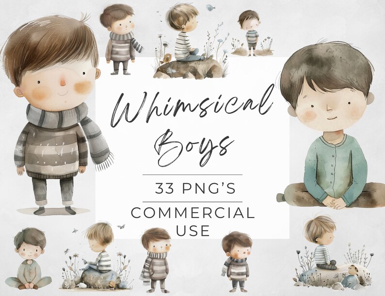 Clipart Whimsical Boy, Mixed Media, Quirky, Male, Junk Journal Images ...